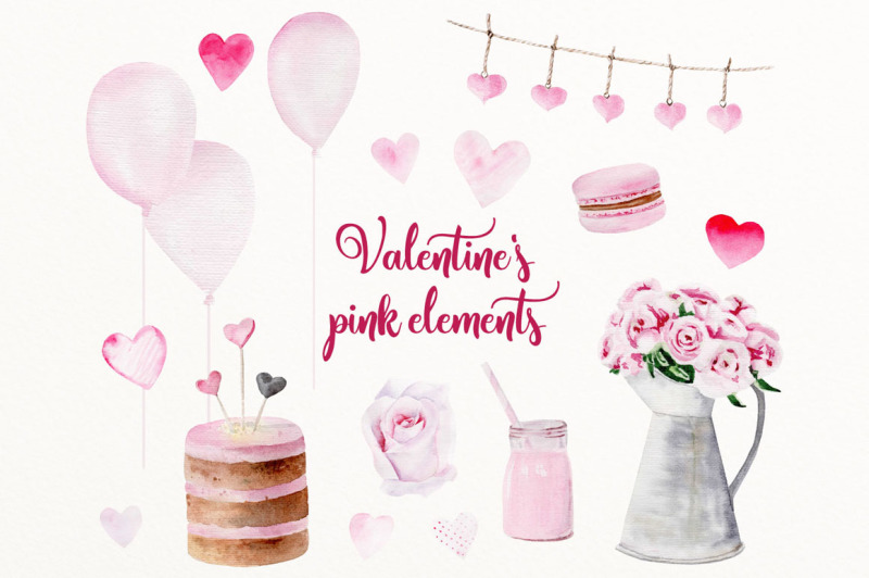 Valentines pink clip art elements By MyLittleMeow | TheHungryJPEG.com