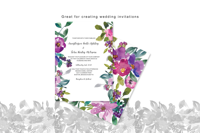 Hand Painted Watercolor Purple Flowers Clip Art By Patishop Art ...