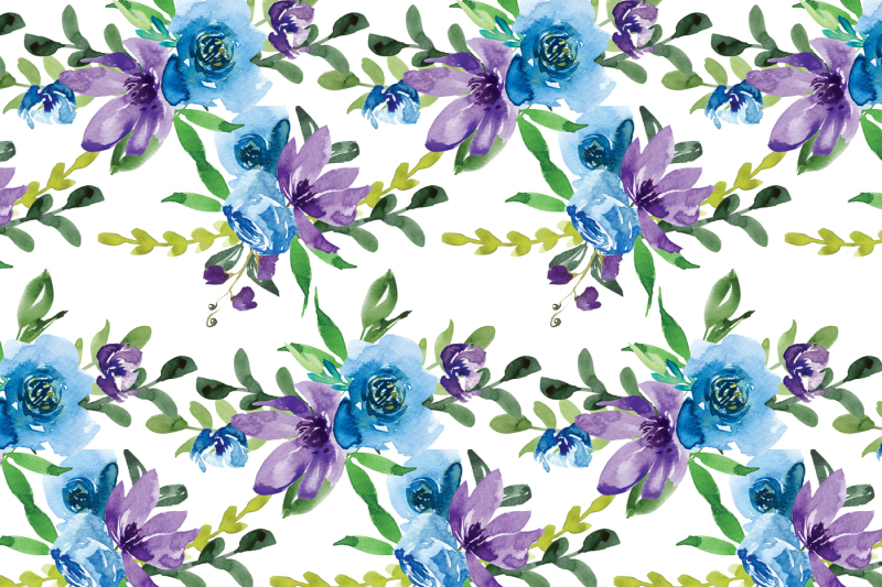 Hand Painted Watercolor Purple Blue Flowers Clipart By Patishop Art ...