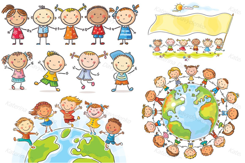 Happy Cartoon Kids Bundle By Optimistic Kids Art | TheHungryJPEG.com