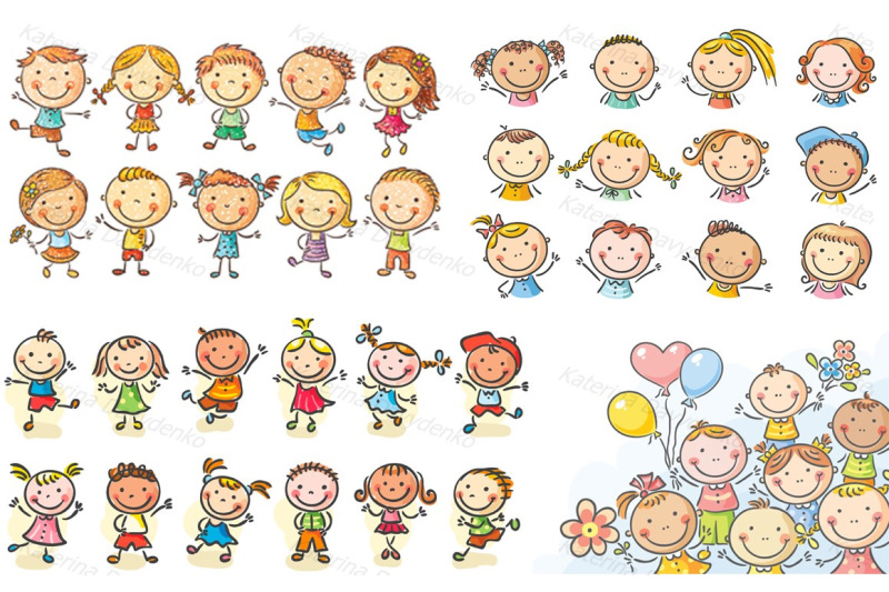 Happy Cartoon Kids Bundle By Optimistic Kids Art | TheHungryJPEG.com