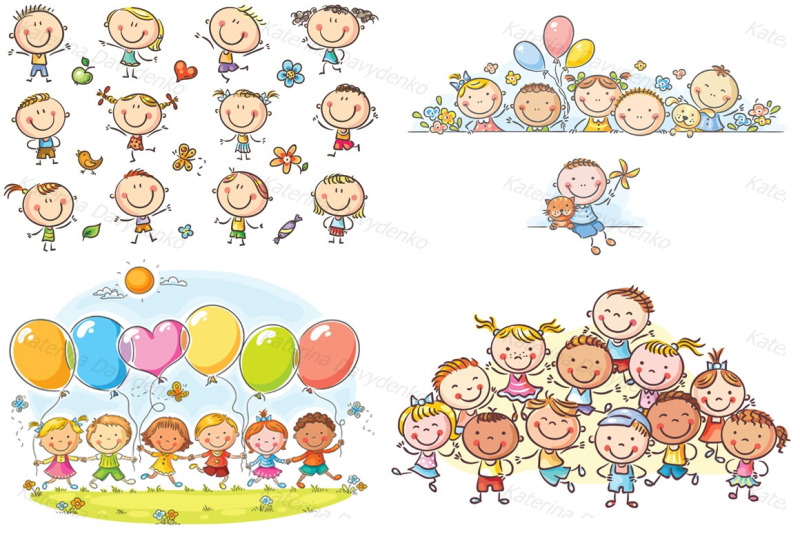 Happy Cartoon Kids Bundle By Optimistic Kids Art | TheHungryJPEG.com