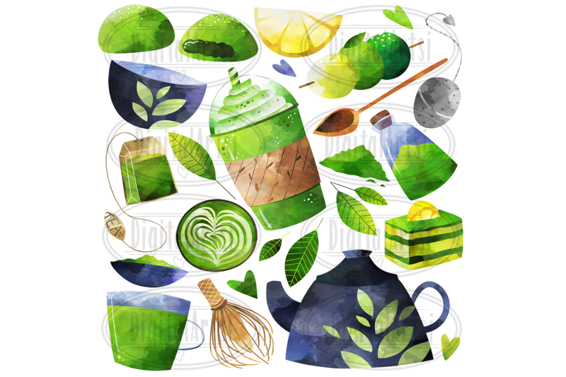 Watercolor Green Tea Clipart By Digitalartsi | TheHungryJPEG