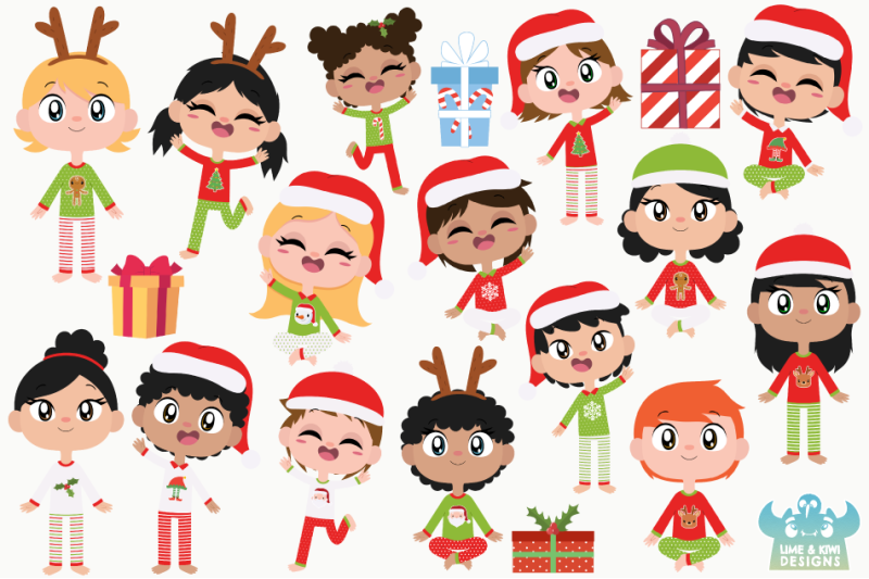Kids Christmas Pajamas Clipart, Instant Download Vector Art By Lime and ...