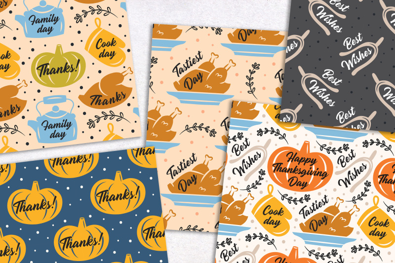 Autumn, Thanksgiving Day. Digital seamless patterns. By Fox Biz ...