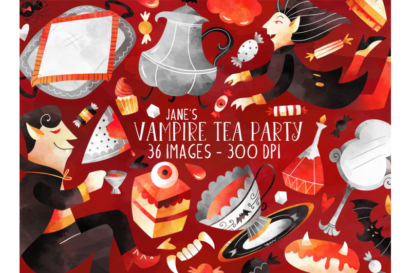 Watercolor Vampire Tea Party Clipart By Digitalartsi | TheHungryJPEG