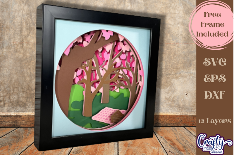 Spring Svg Shadow Box, 3D Layered Cherry Blossom Picnic File By Crafty ...