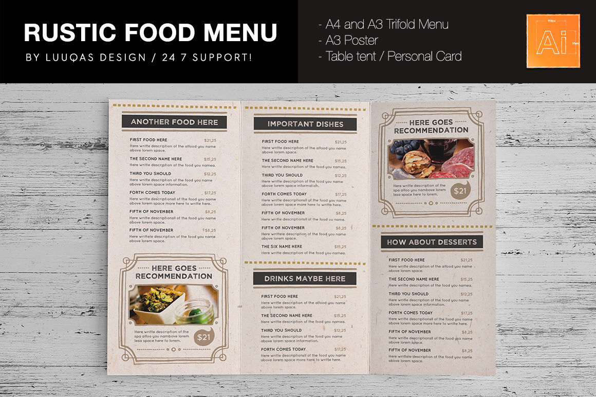 The Rustic Menu Illustrator Template By Luuqas Design TheHungryJPEG