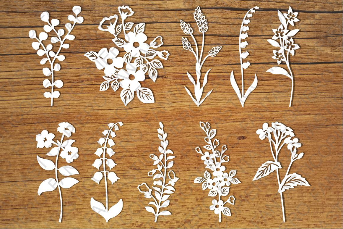 DXF Wild Flowers SVG Silhouette And Cut Files PNG Clipart Drawing 