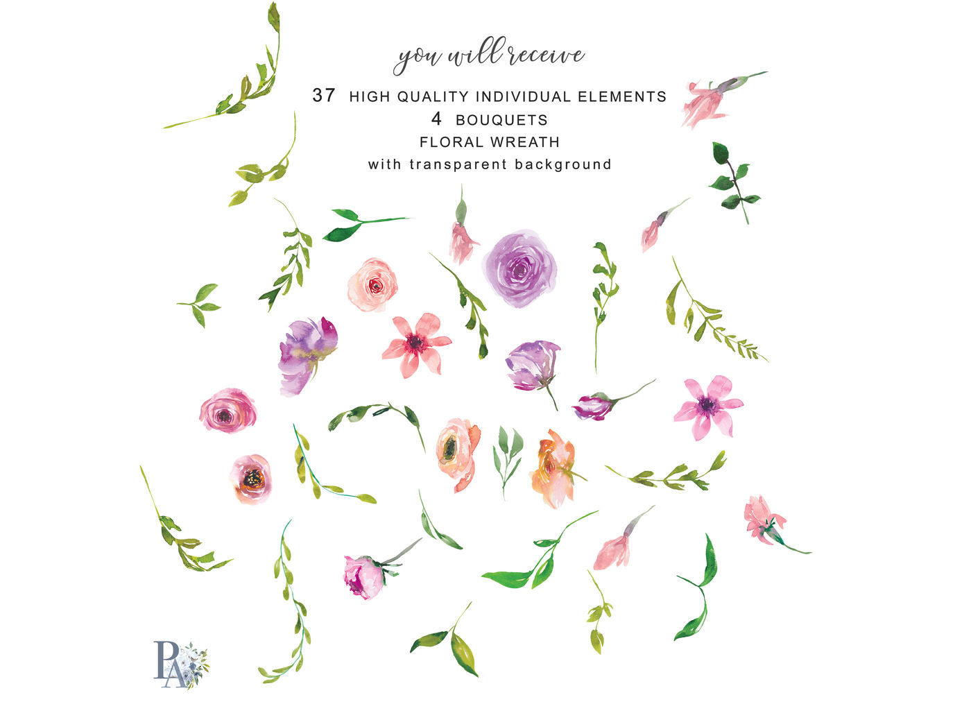 Hand Painted Watercolor Flowers Clip Art By Patishop Art ...