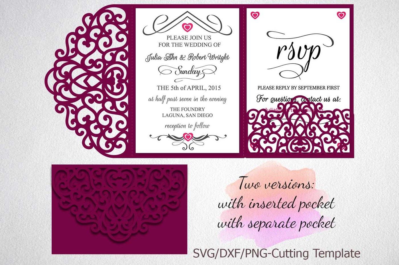 Tri Fold Wedding Invitation Pocket Envelope SVG Template Tri Fold By
