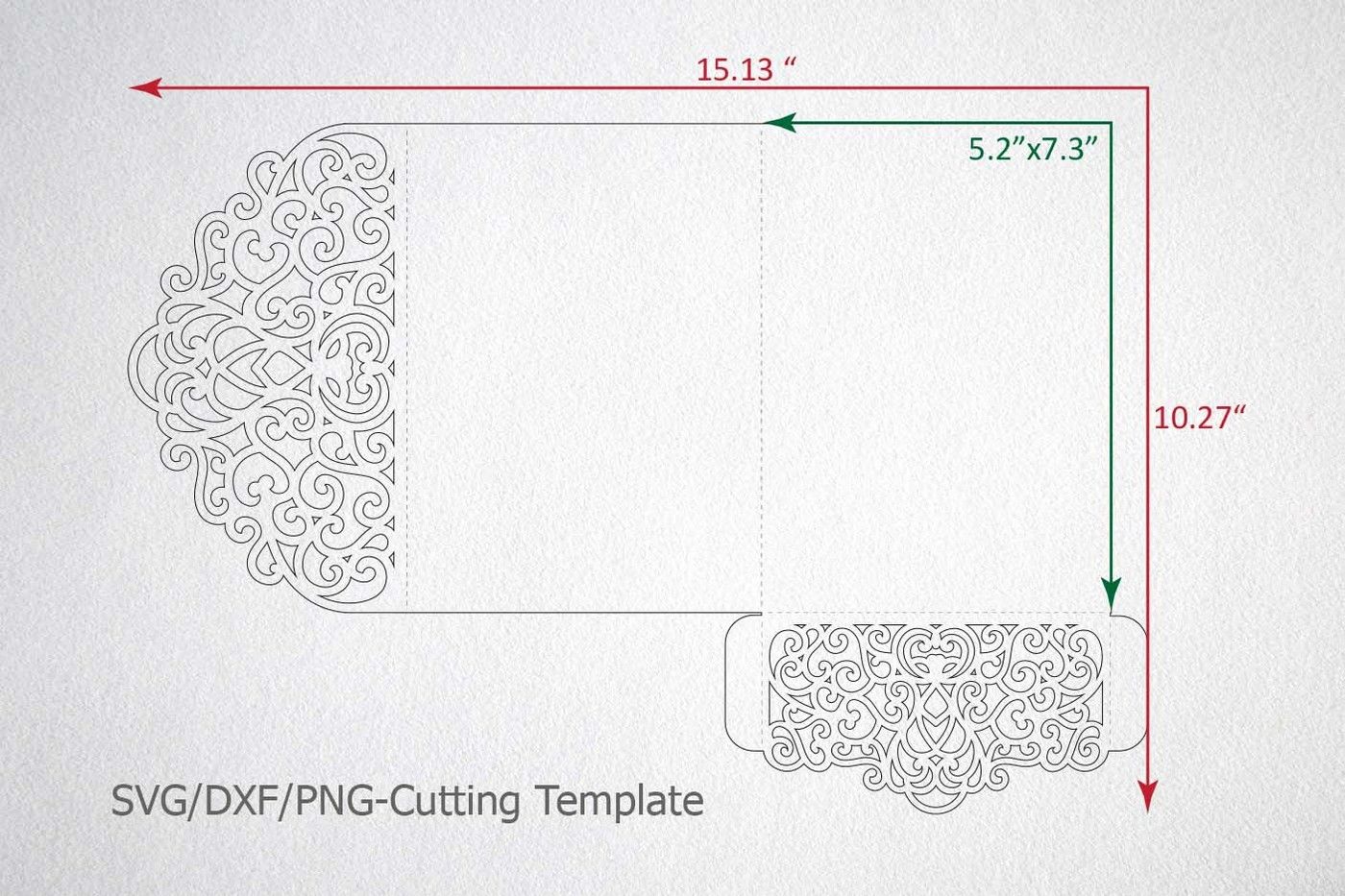 SVG Tri Fold Pocket Wedding Invitation Template 5x7 Envelope