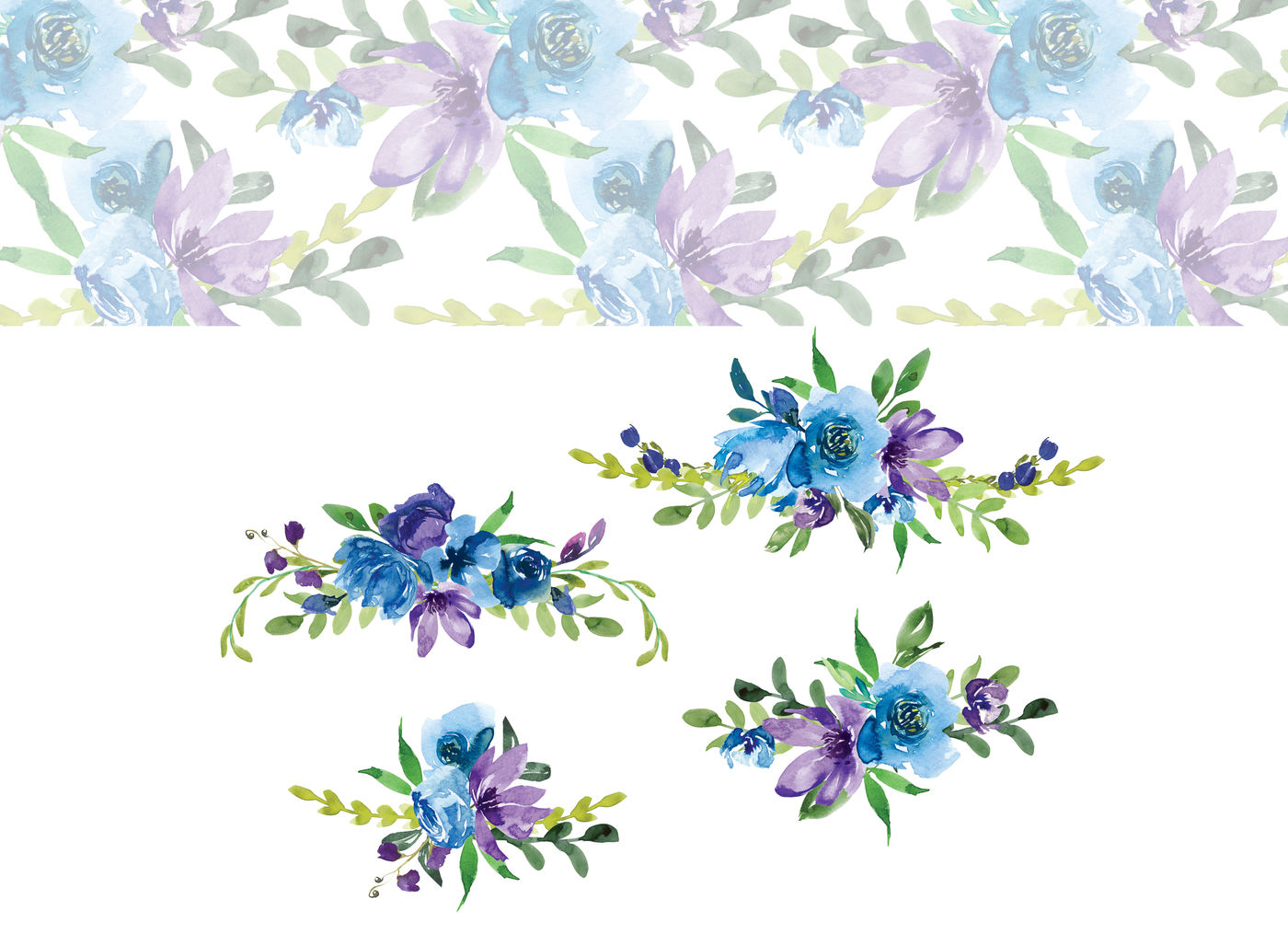 Hand Painted Watercolor Purple Blue Flowers Clipart By Patishop Art ...