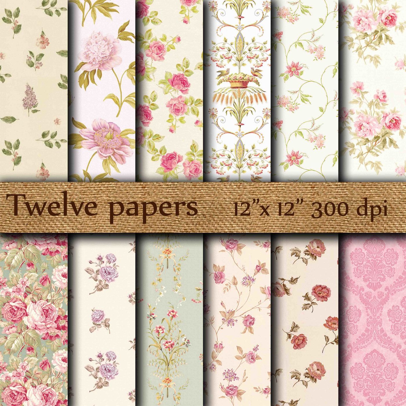 Floral Digital Papers By twelvepapers | TheHungryJPEG.com