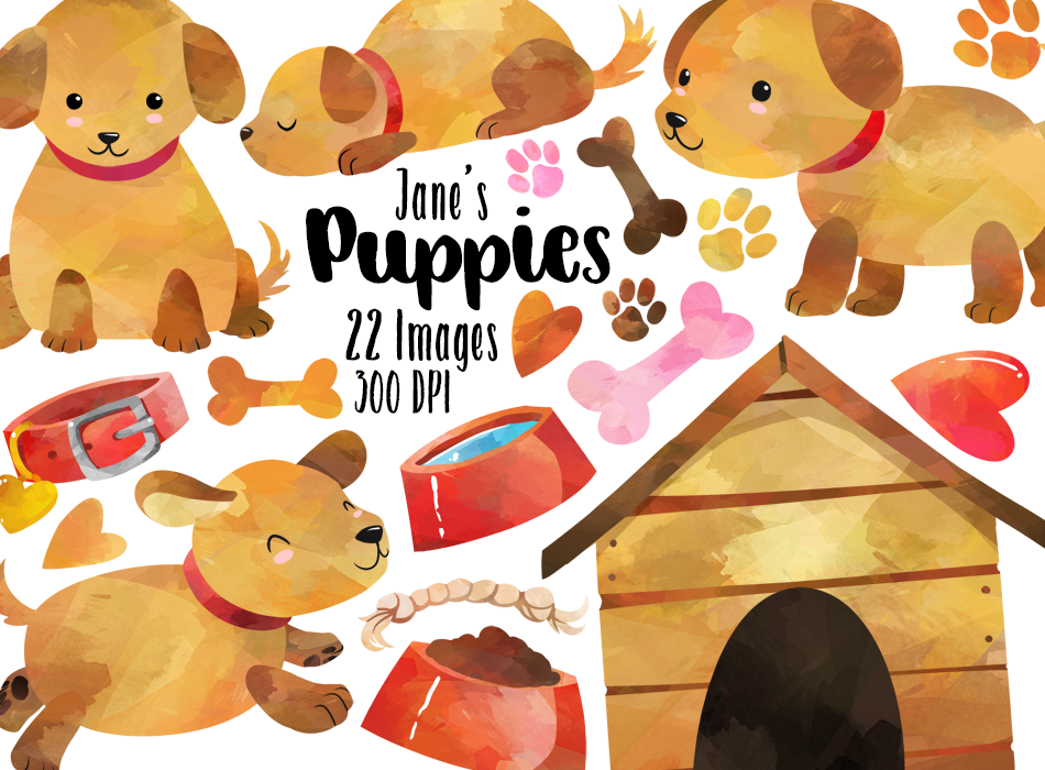Watercolor Puppies Clipart By Digitalartsi | TheHungryJPEG
