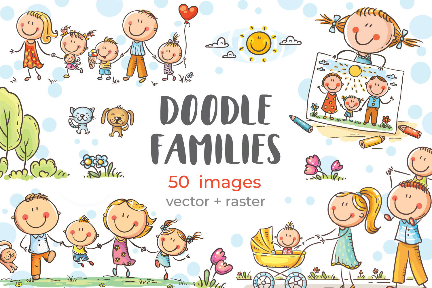 Happy doodle families bundle, clipart By Optimistic Kids Art ...