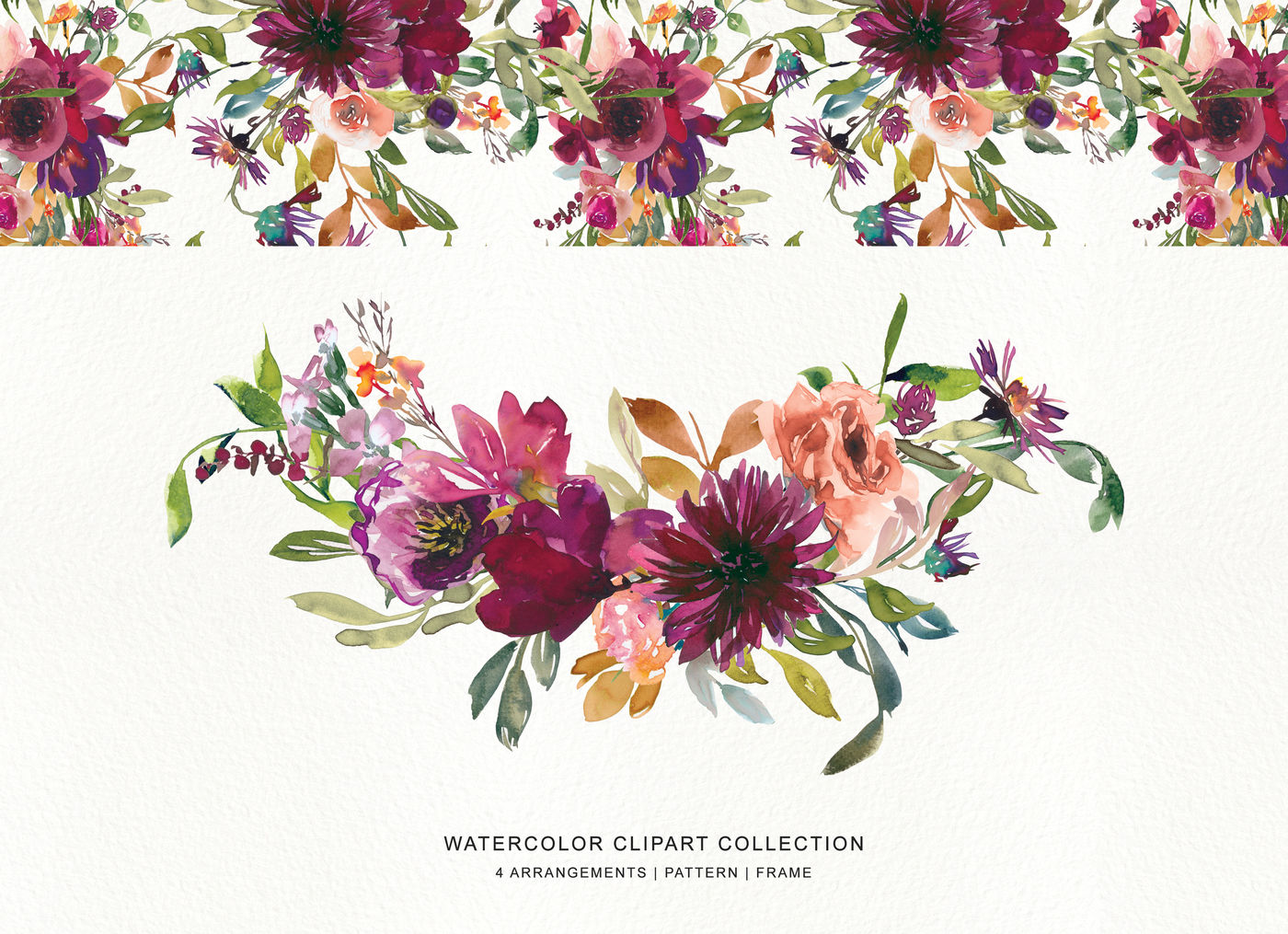 Watercolor Burgundy Flowers Clipart - Wine Bordo Color Autumn Flowers ...