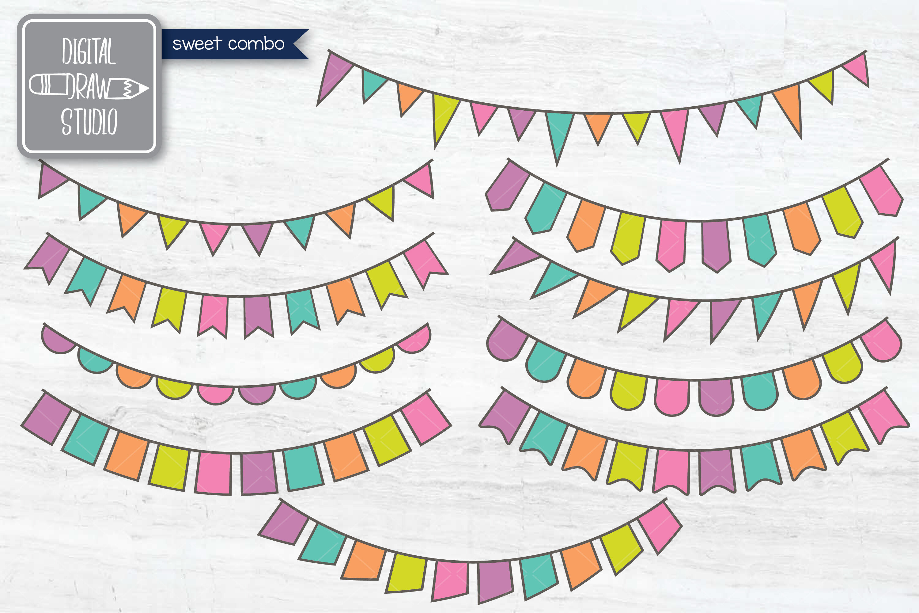 Colorful Bunting Banners Hand Drawn Triangular Garland Esp Png Svg