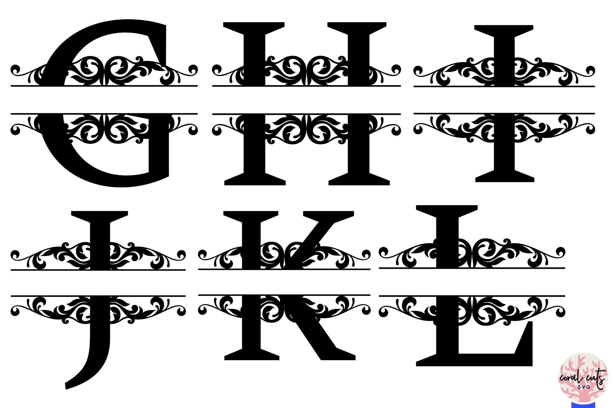 Split Letters Monogram A To Z Svg EPS DXF PNG File By CoralCuts 