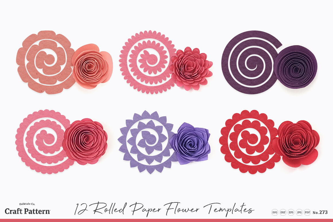 Rolled Flower Templates 3D Flowers SVG DXF EPS JPEG PDF By Folktale Co TheHungryJPEG