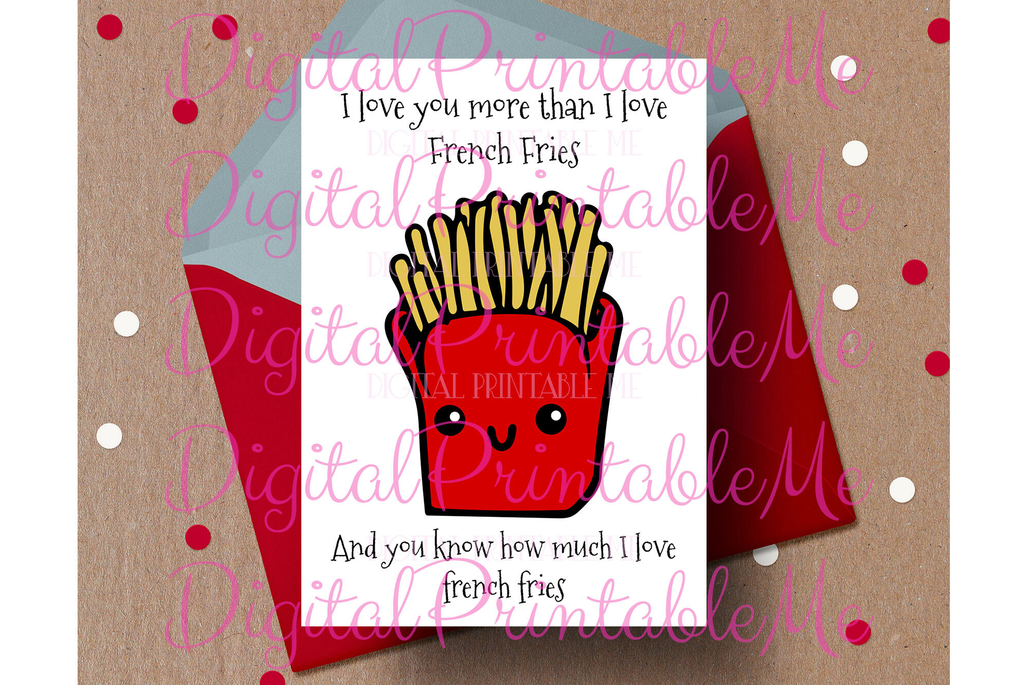 Funny Valentine Card I Love You More Than French Fries Fries Card P 