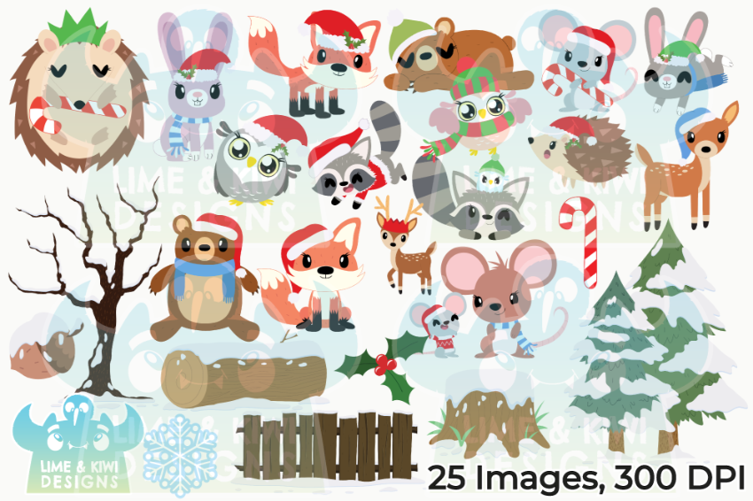 Christmas Woodland Animals Clipart - Lime and Kiwi Designs By Lime and ...