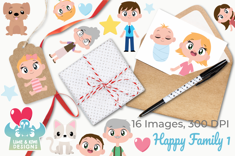 Happy Family 1 Clipart, Instant Download Vector Art By Lime and Kiwi ...