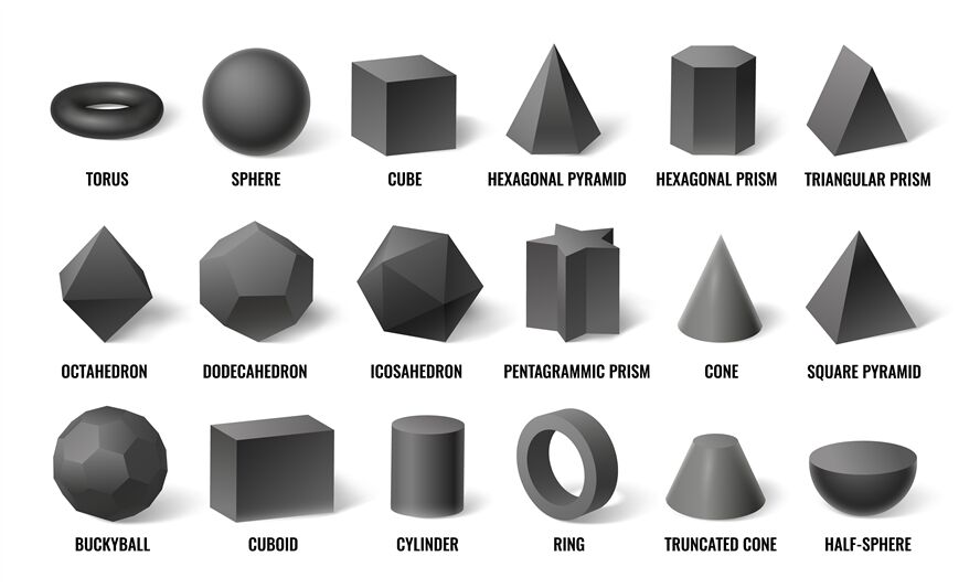 Realistic 3d Basic Shapes Sphere Shape With Shadow Cube Geometry And 