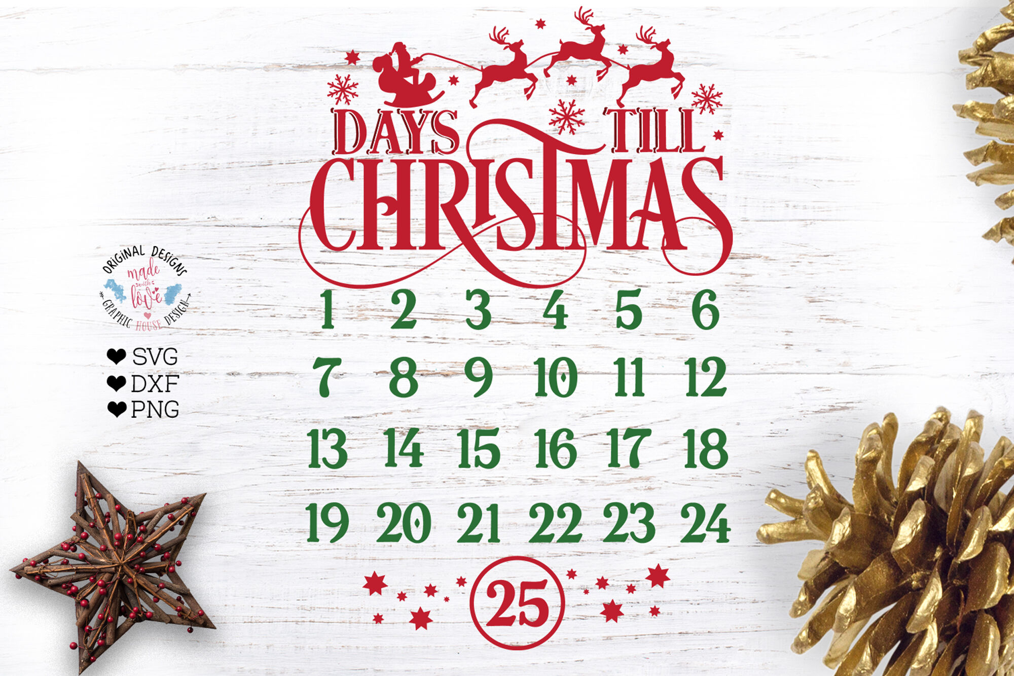 Days Till Christmas Countdown Calendar By GraphicHouseDesign 
