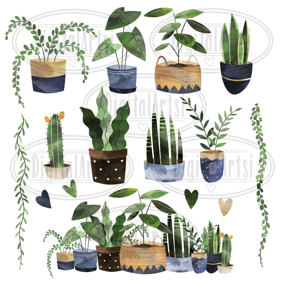 Watercolor House Plant Clipart By Digitalartsi | TheHungryJPEG