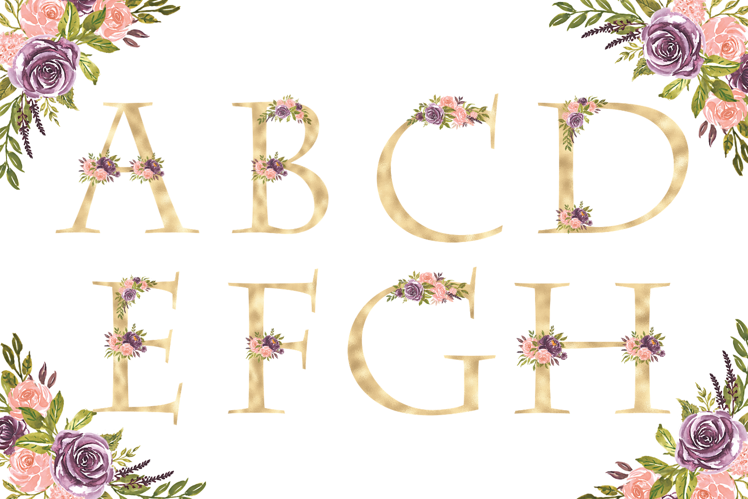 Blush florals alphabet, Gold foil alphabet with flowers, Floral letter ...