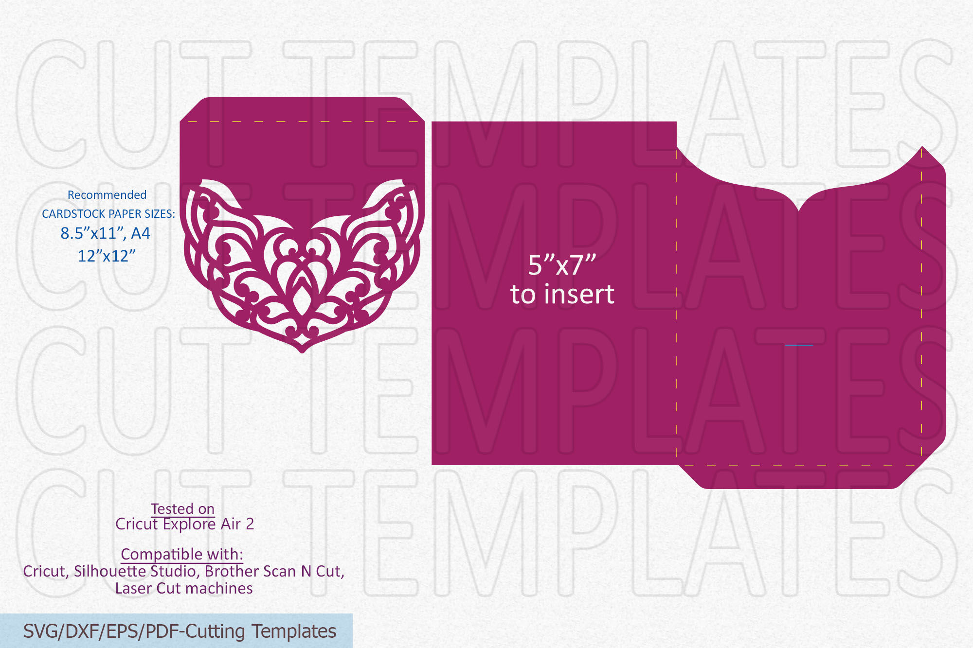Visual Arts SVG 5x7 Envelope Template Pdf CRD ScanNcut Silhouette 