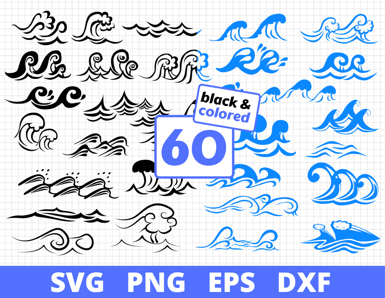 WAVES COLORED SILHOUETTE SVG BUNDLE Wave Clipart Water Cricut By 