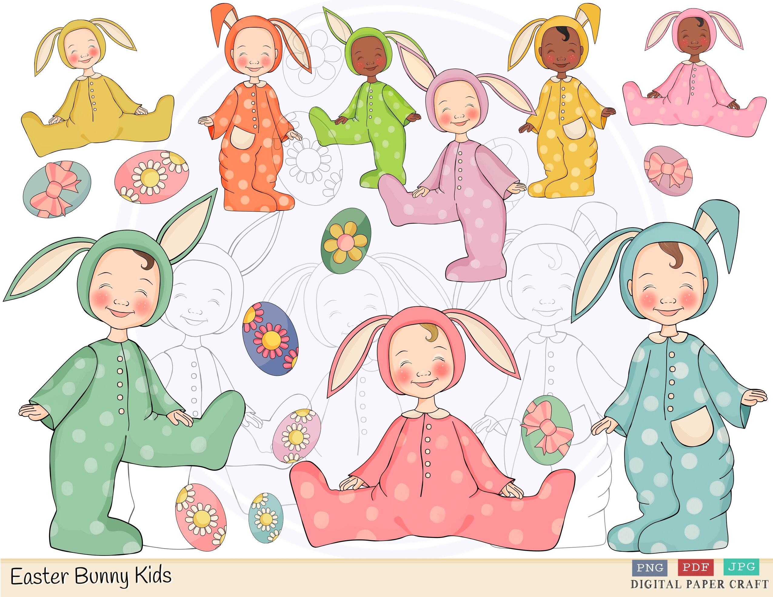 Easter Bunny Kids By Digital Paper Craft | TheHungryJPEG.com