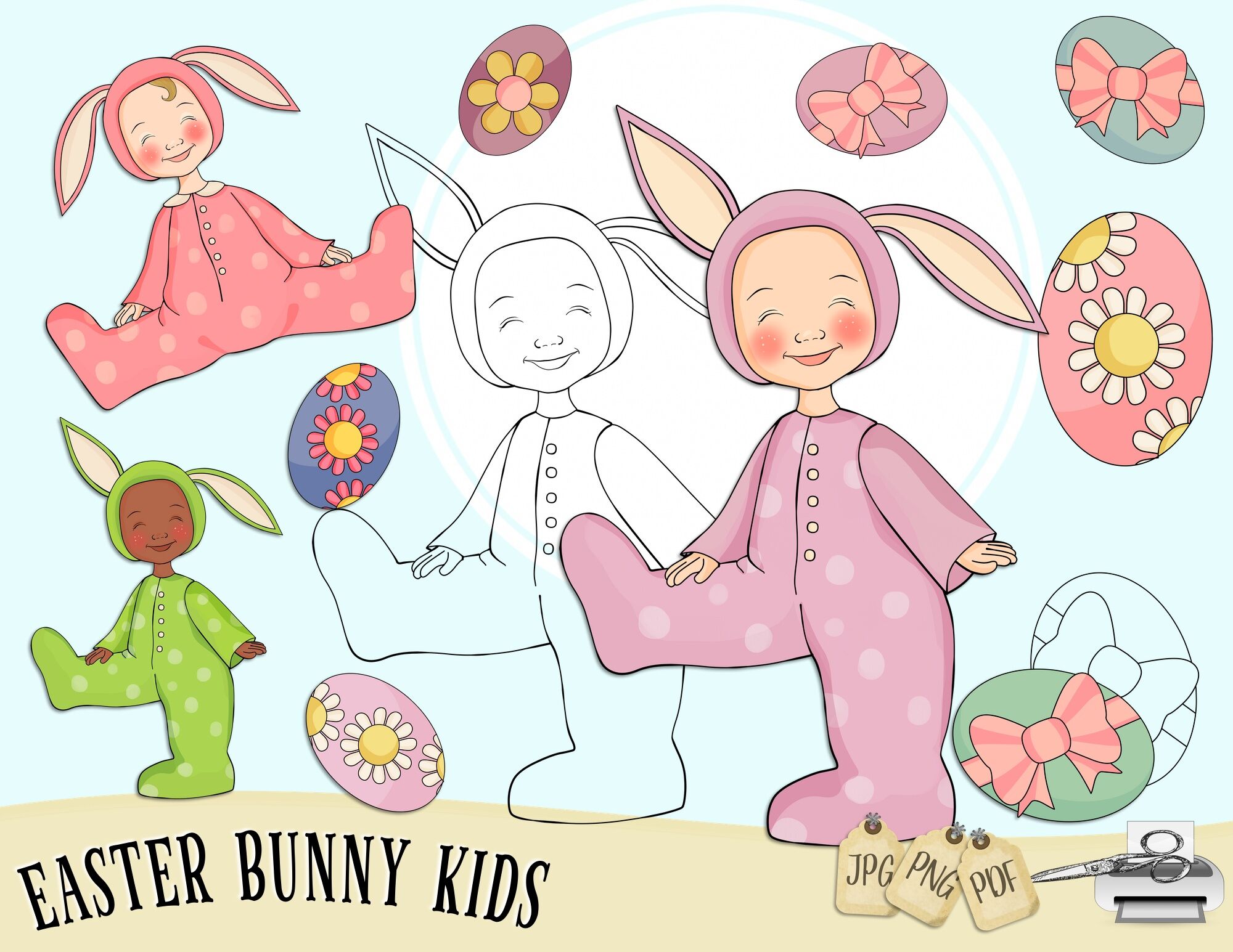 Easter Bunny Kids By Digital Paper Craft | TheHungryJPEG.com