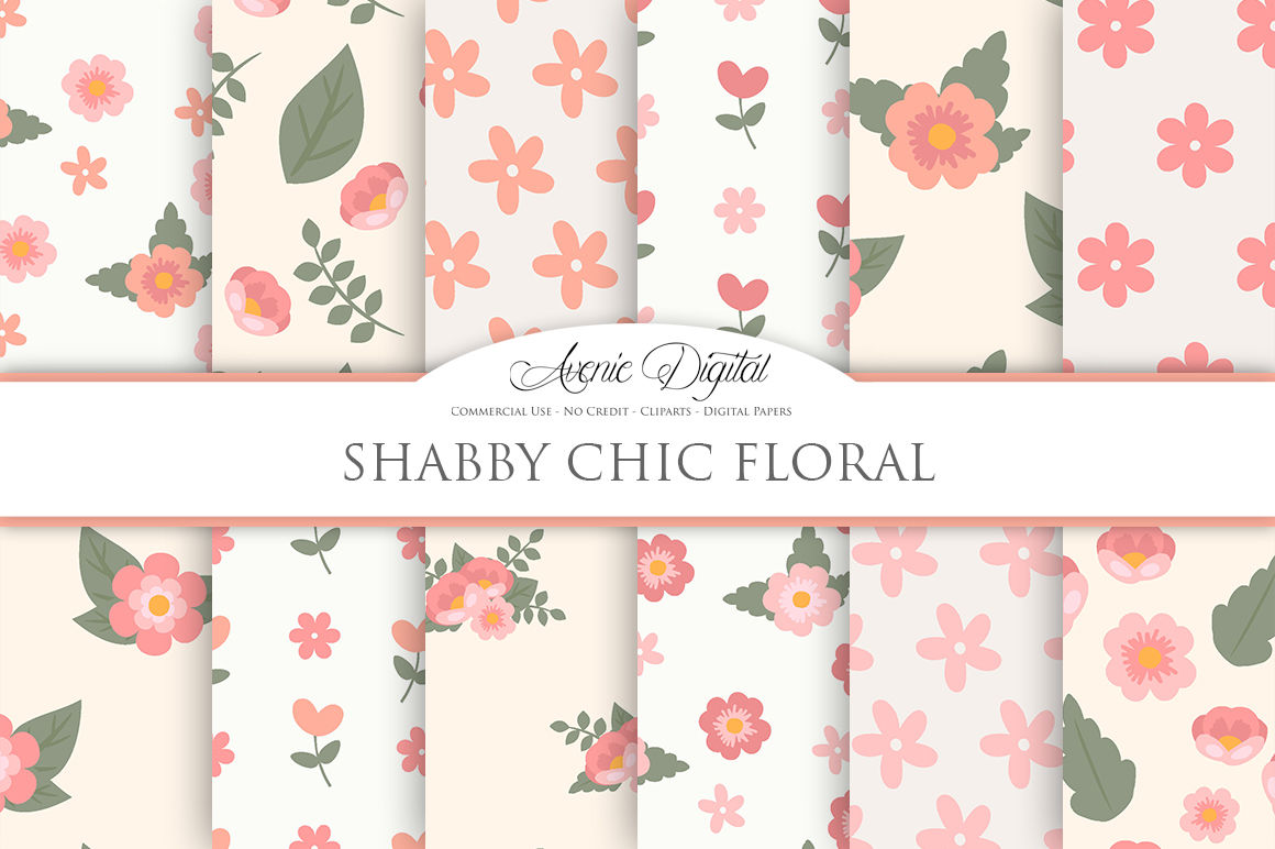 Shabby Chic Floral Digital Paper By AvenieDigital | TheHungryJPEG.com