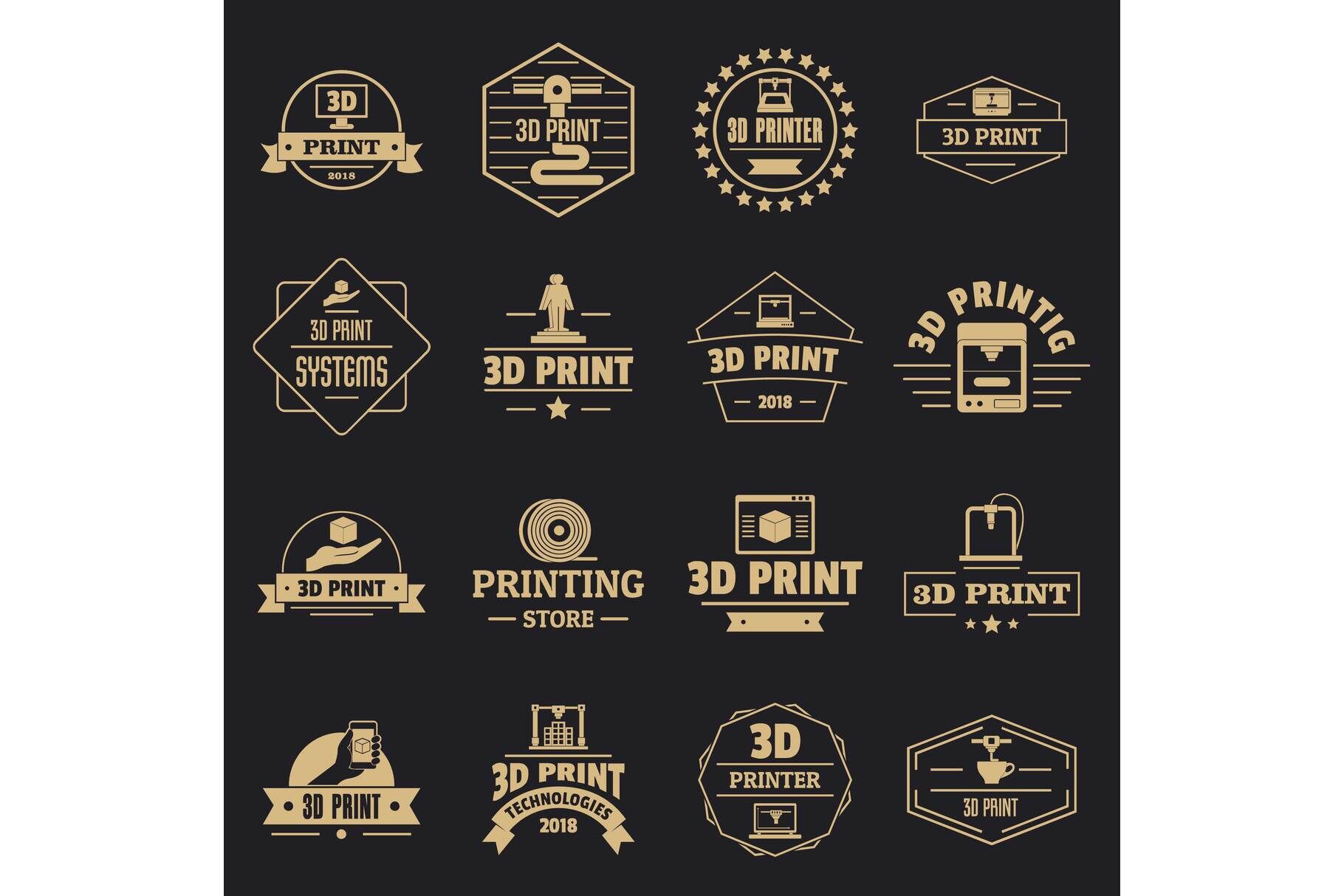 3d printing logo icons set, simple style By Ylivdesign | TheHungryJPEG.com