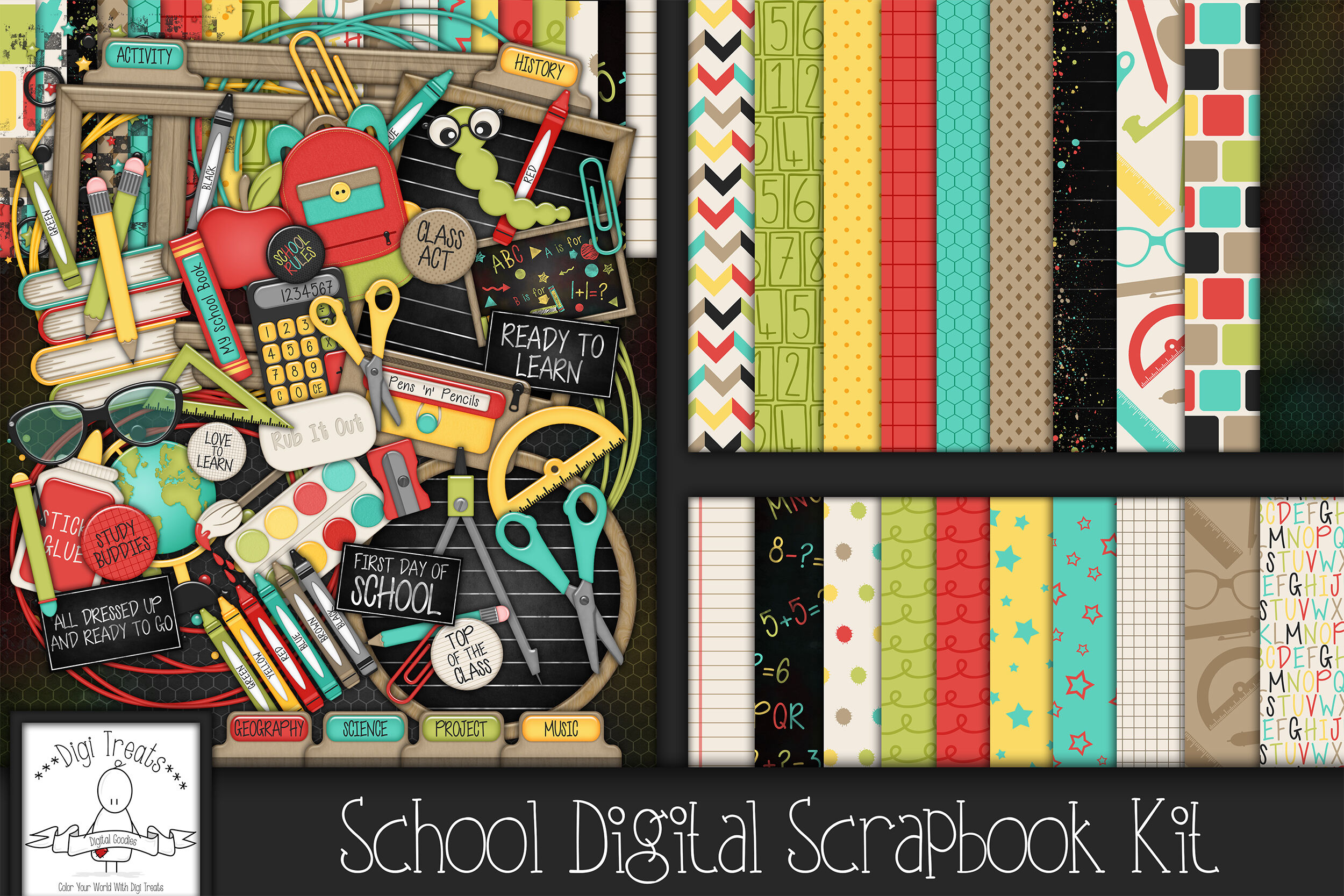 School Digital Scrapbook Kit By Digi Treats TheHungryJPEG