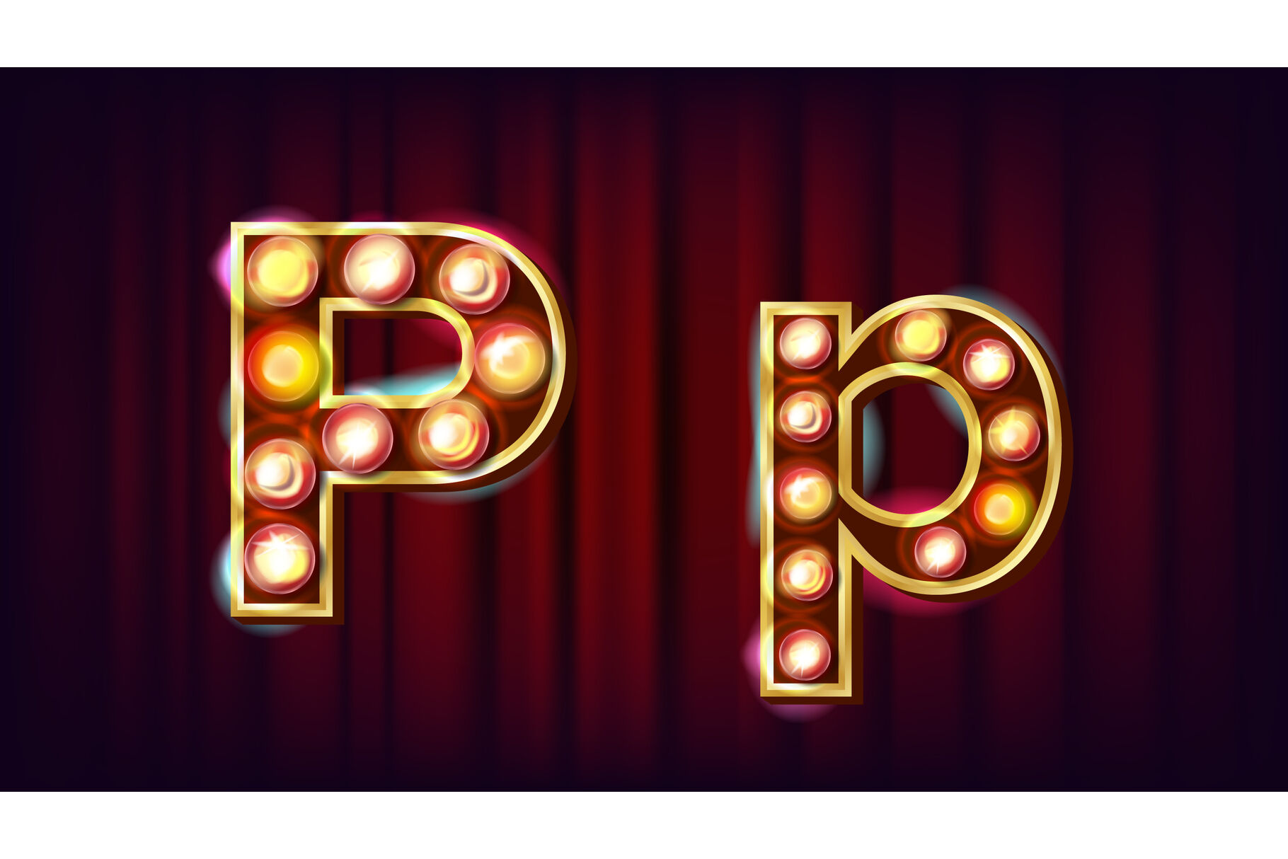 P Letter Vector. Capital, Lowercase. Font Marquee Light Sign. Retro Shine Lamp Bulb Alphabet. 3D ...