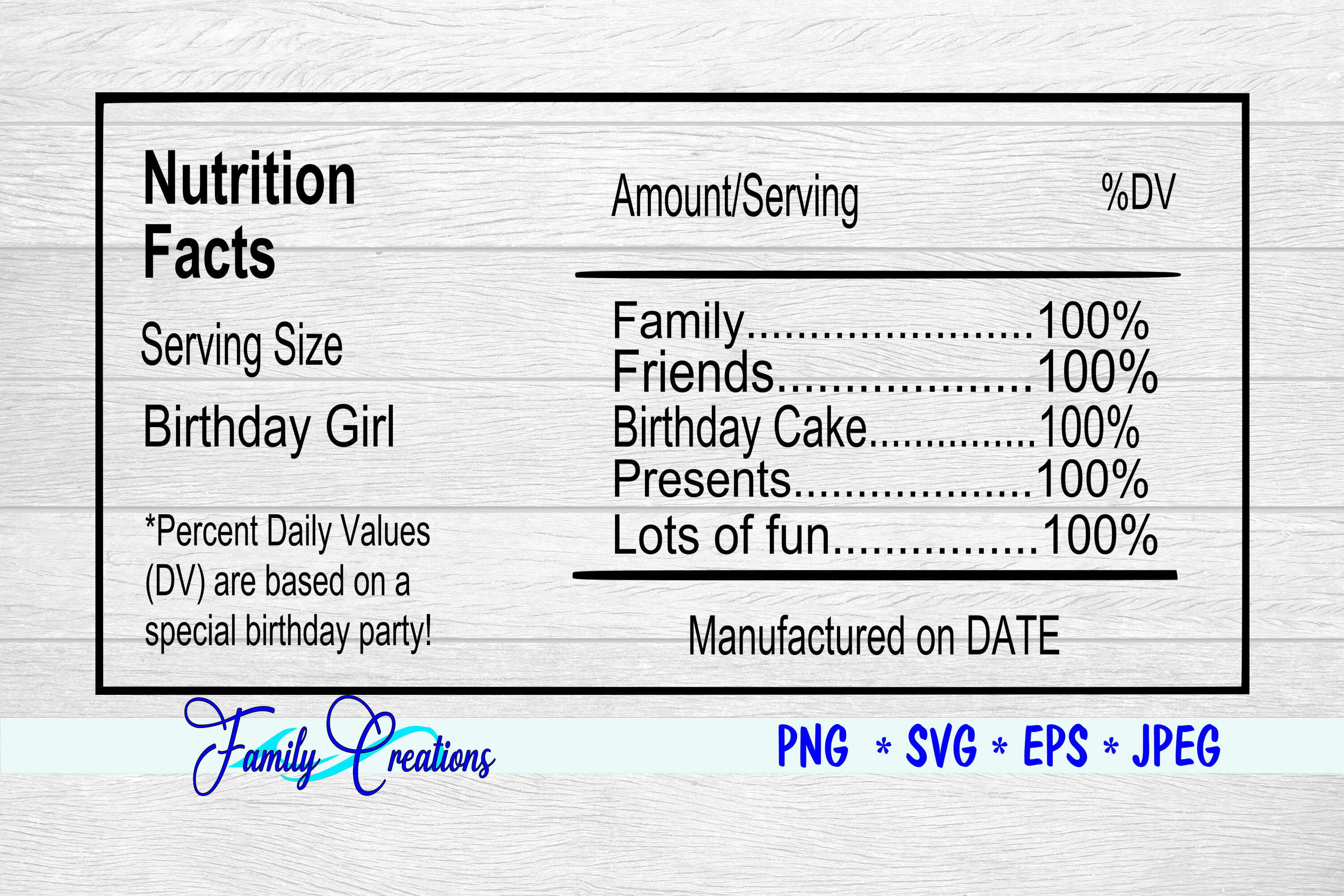 Birthday Girl Nutrition Label By Family Creations TheHungryJPEG