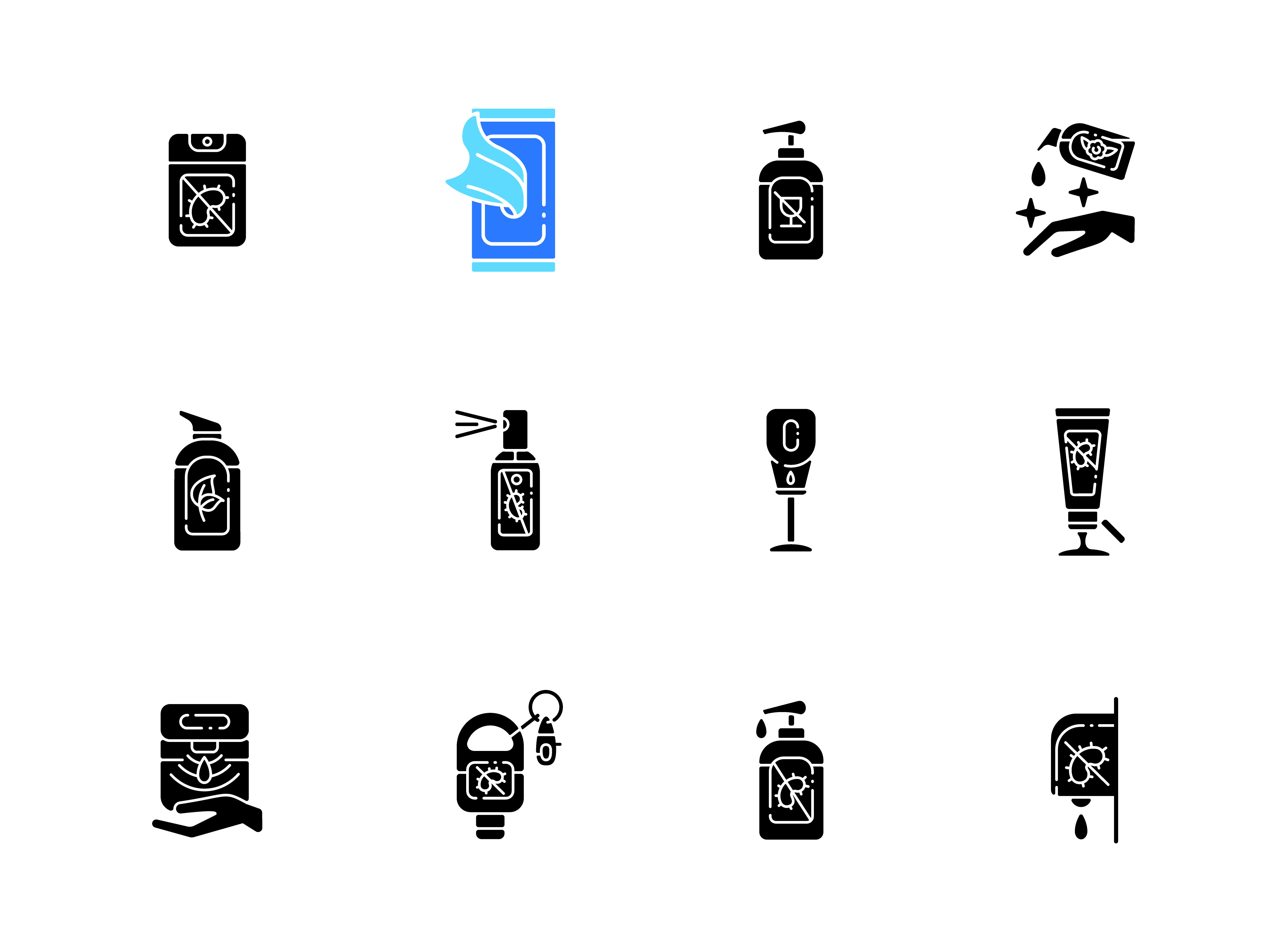 Sanitizer types black glyph icons set on white space By bsd studio ... Sanitizer types black glyph icons set on white space By bsd studio ...