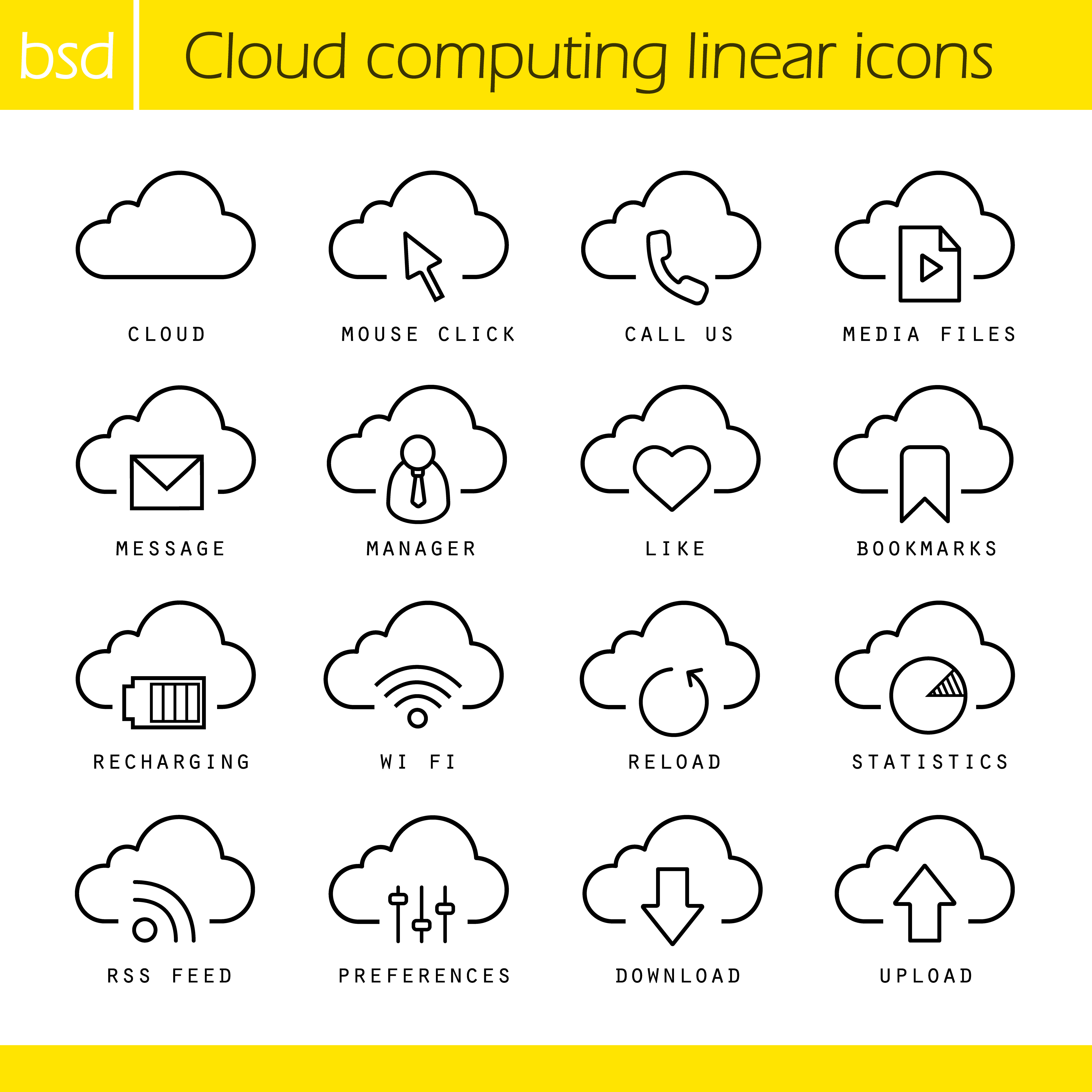 Cloud computing linear icons set By bsd studio | TheHungryJPEG Cloud computing linear icons set By bsd studio | TheHungryJPEG