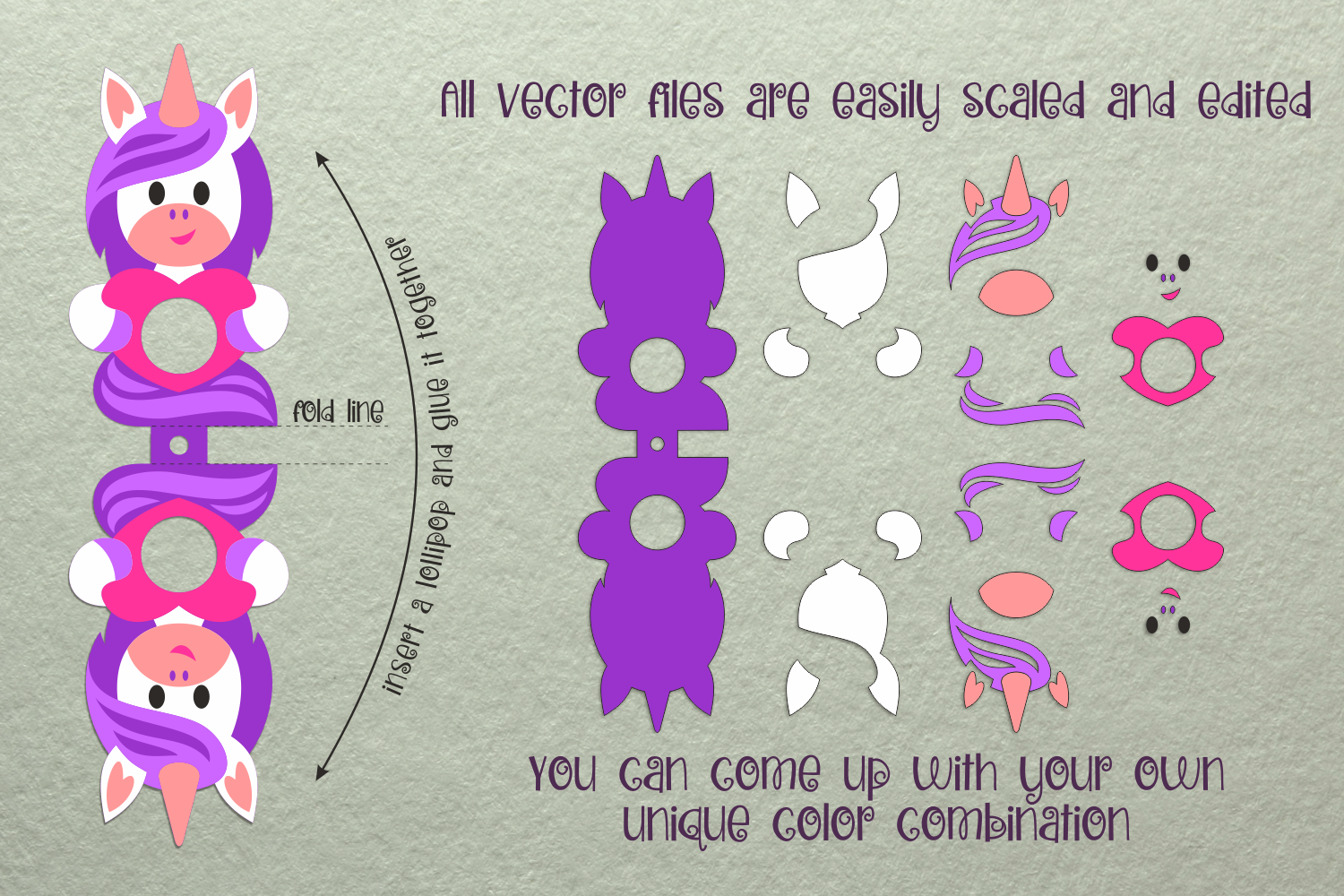 Unicorn Lollipop Holder Valentines Template SVG By Olga Belova 