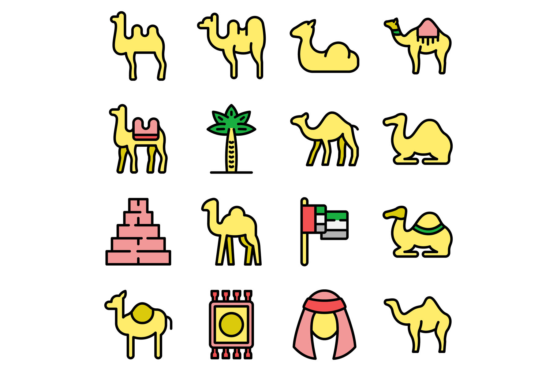 Camel Icons Set Vector Flat By Ylivdesign