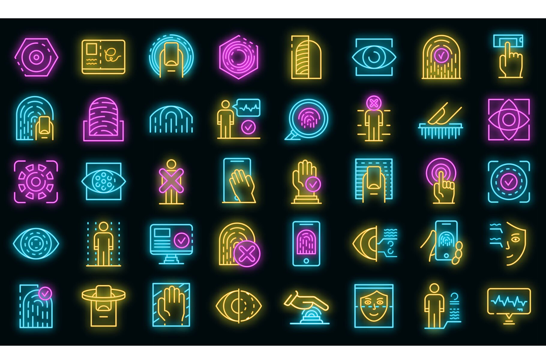 Biometric authentication icons set vector neon By Ylivdesign ... Biometric authentication icons set vector neon By Ylivdesign ...