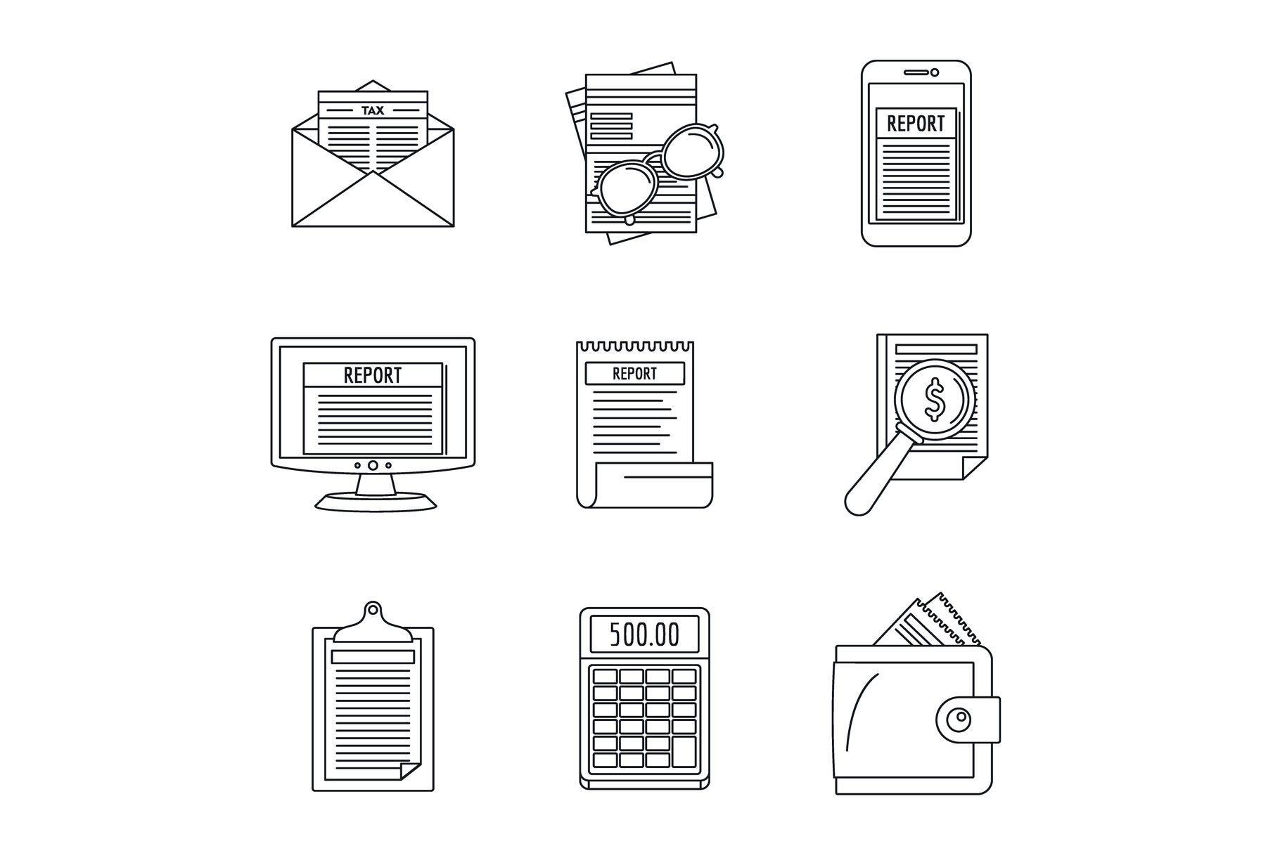 Expense report transaction icon set, outline style By Anatolir56 ... Expense report transaction icon set, outline style By Anatolir56 ...