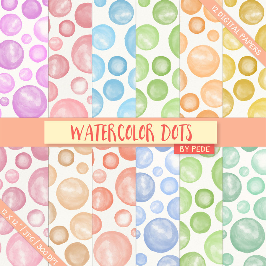 Watercolor dots digital paper By PeDeDesigns | TheHungryJPEG