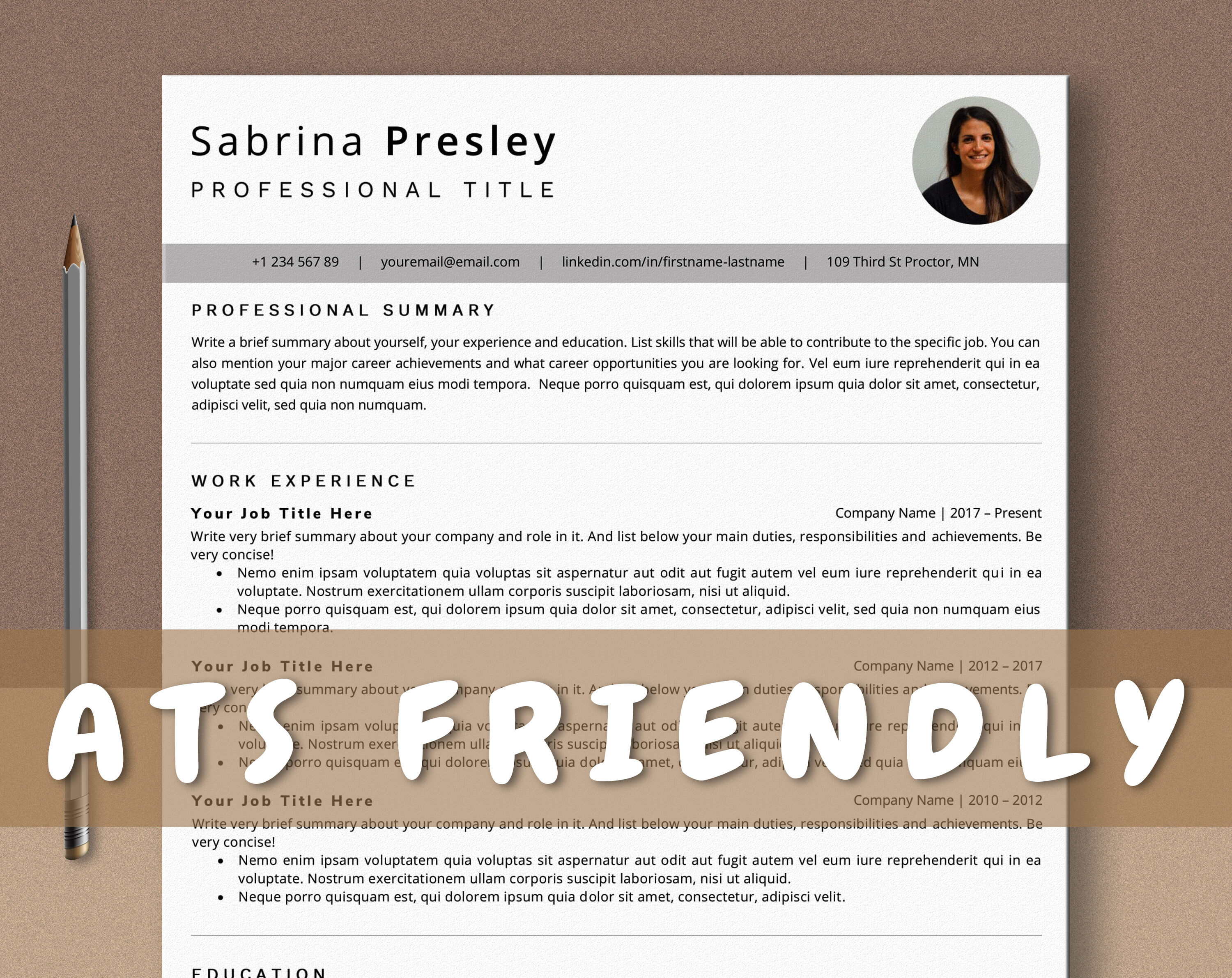 ATS Optimized Resume Template ATS Friendly CV Template By 