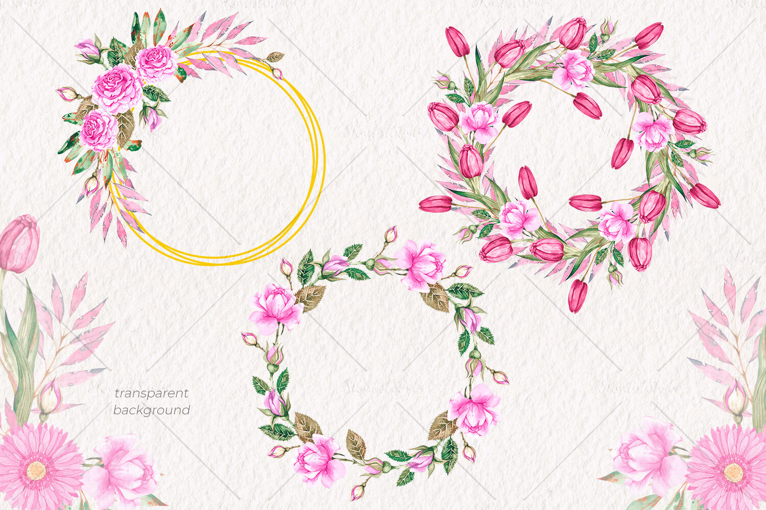 Pink Flowers, Watercolor Frames PNG By SKartistStudio | TheHungryJPEG.com