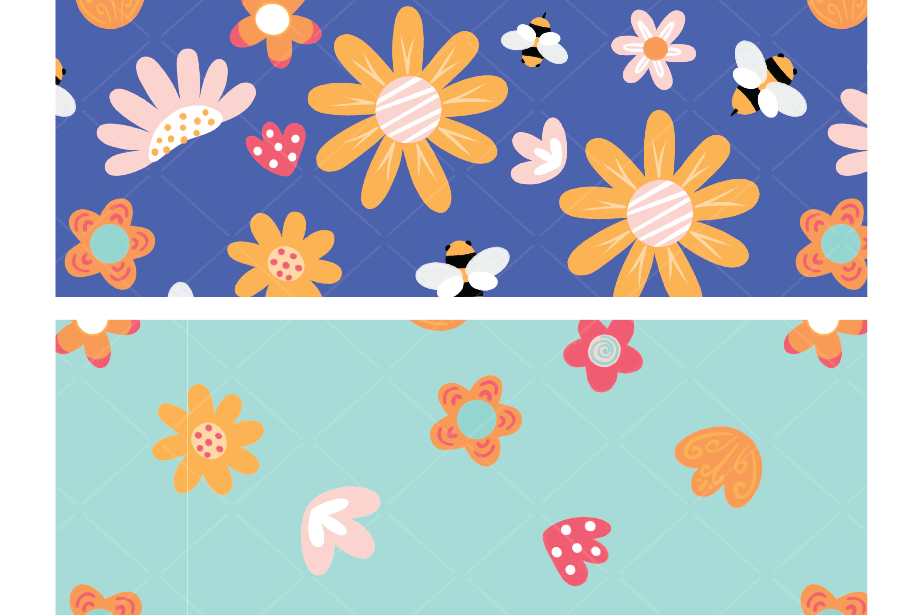 Spring Flowers & Bees Digital Paper | Seamless Background Pattern By ...